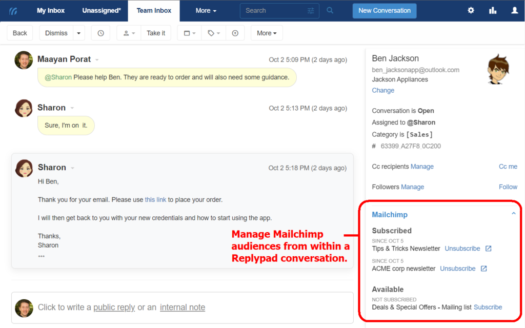 Replypad's integration with Mailchimp
